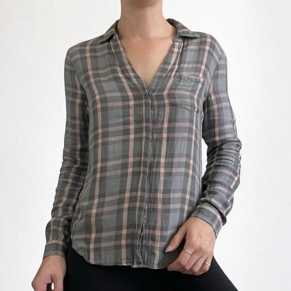 PAIGE | Tops | Nwt Paige Grey And Pink Plaid Button Down Long Sleeve ...